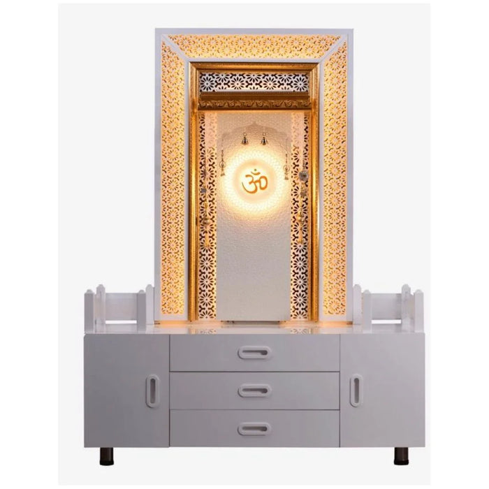 F C Decorative Home Temple With Extra Storage And LED Lighting