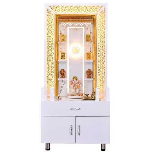 F C Home Temple Pooja Mandir With Shelfs & Legs, Decorative LED ...