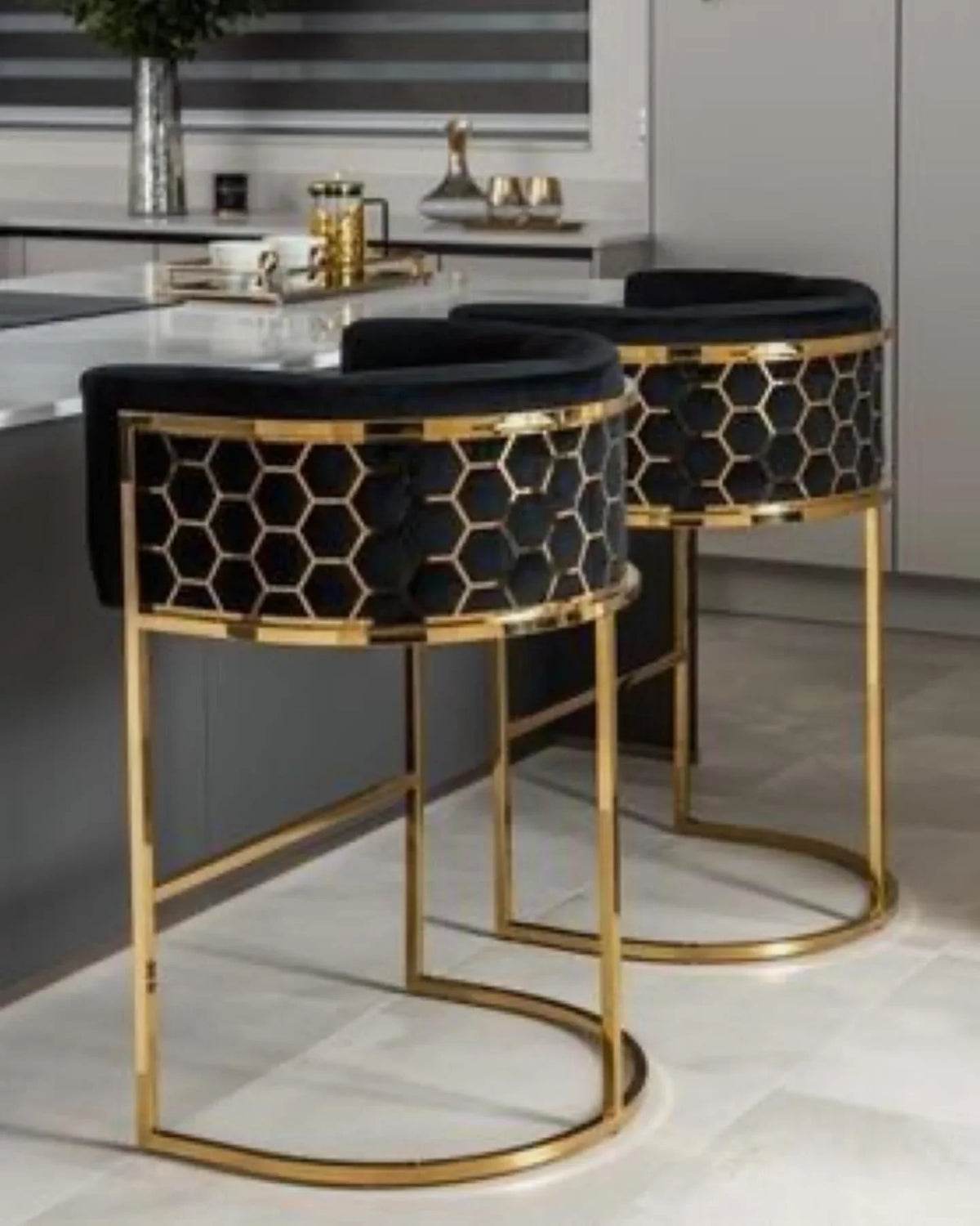 Plush Black & Golden Bar Stool